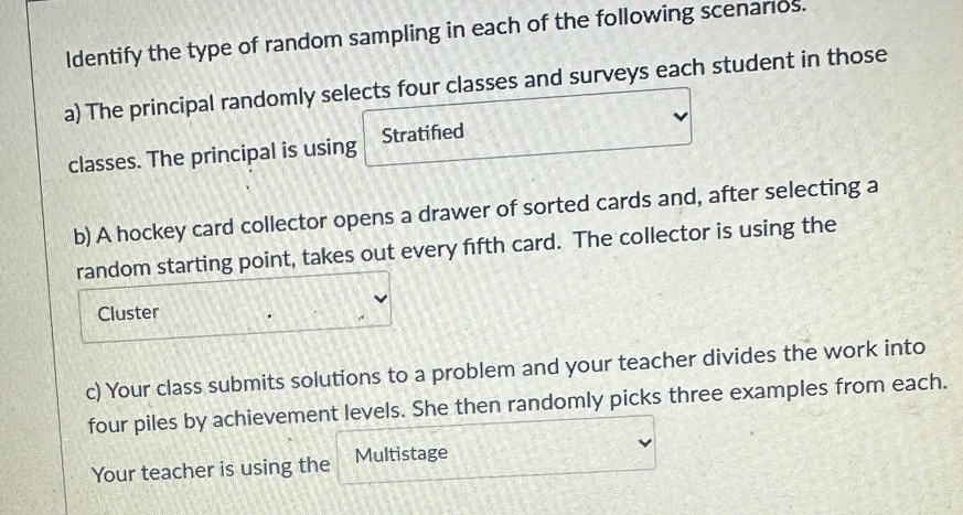 Identify the type of random sampling in each of the | Chegg.com