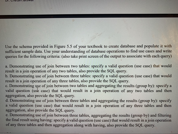 Solved Use the schema provided in Figure 5.5 of your | Chegg.com