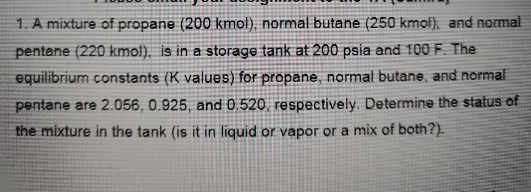 Solved A mixture of propane (200kmol), ﻿normal butane | Chegg.com