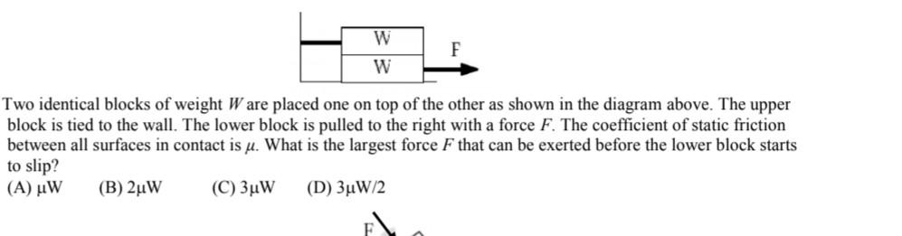 Solved Two identical blocks of weight W are placed one on | Chegg.com