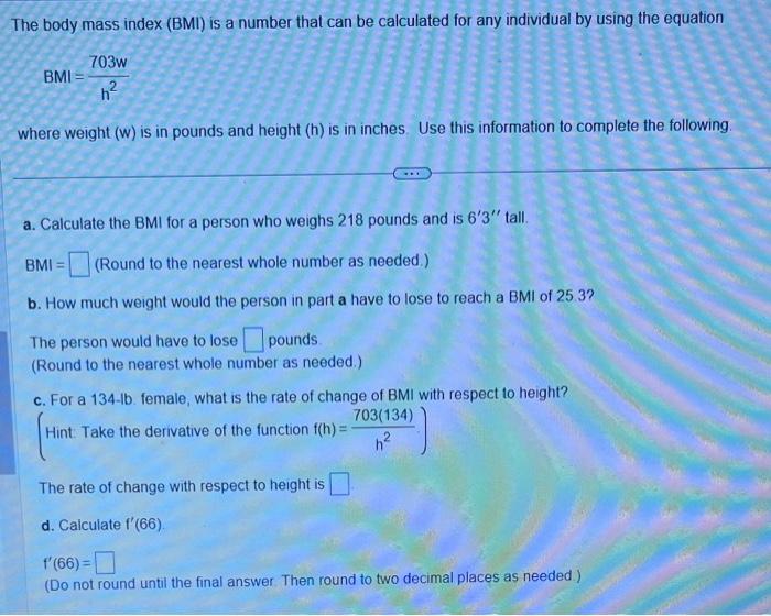 Solved The body mass index (BMI) is a number that can be | Chegg.com