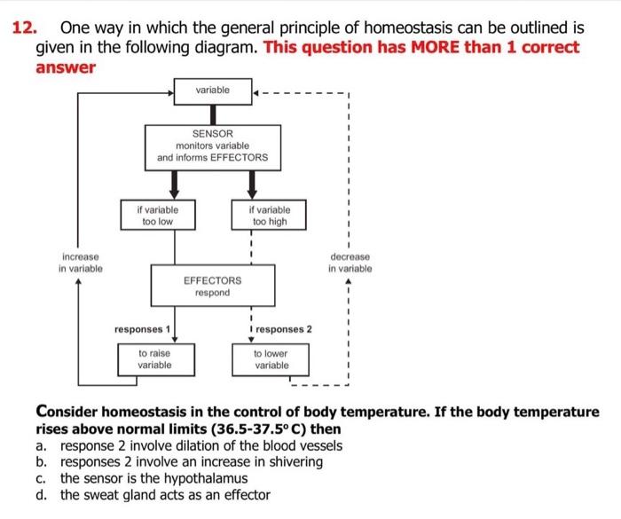 Solved One way in which the general principle of homeostasis | Chegg.com
