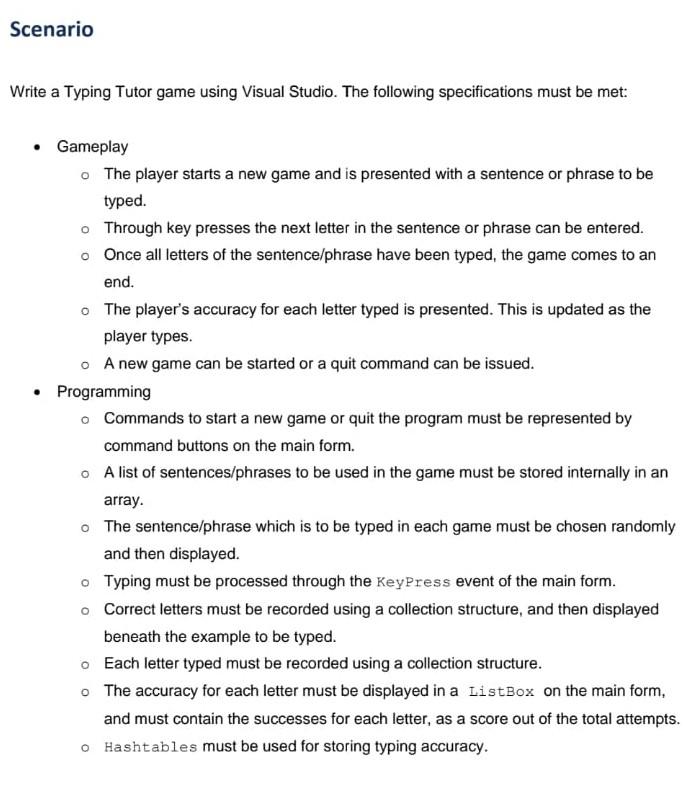 Solved Scenario Write a Typing Tutor game using Visual | Chegg.com