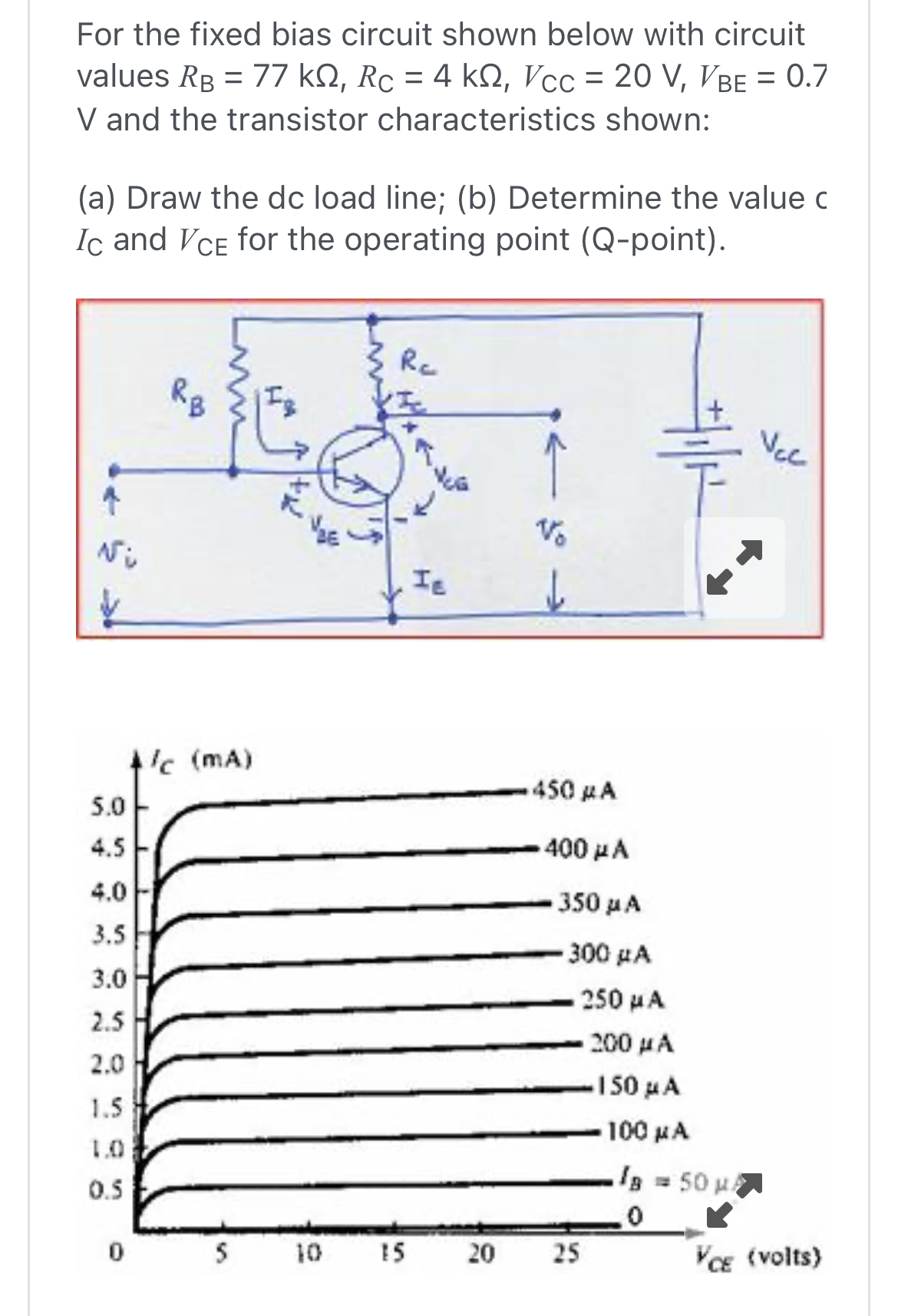 Solved For the fixed bias circuit shown below with circuit | Chegg.com