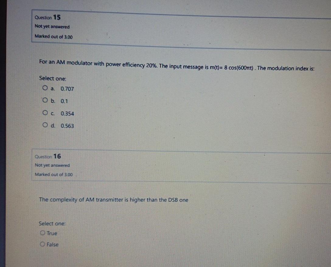 Solved For an AM modulator with power efficiency 20%. The | Chegg.com