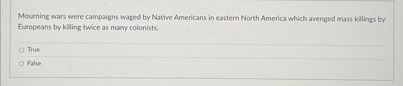 Solved Mourning wars were campaigns waged by Native | Chegg.com