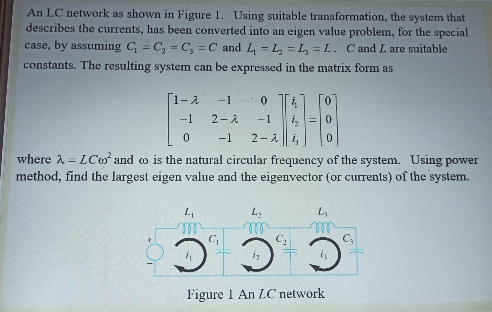 Solved An LC network as shown in Figure 1. Using suitable | Chegg.com