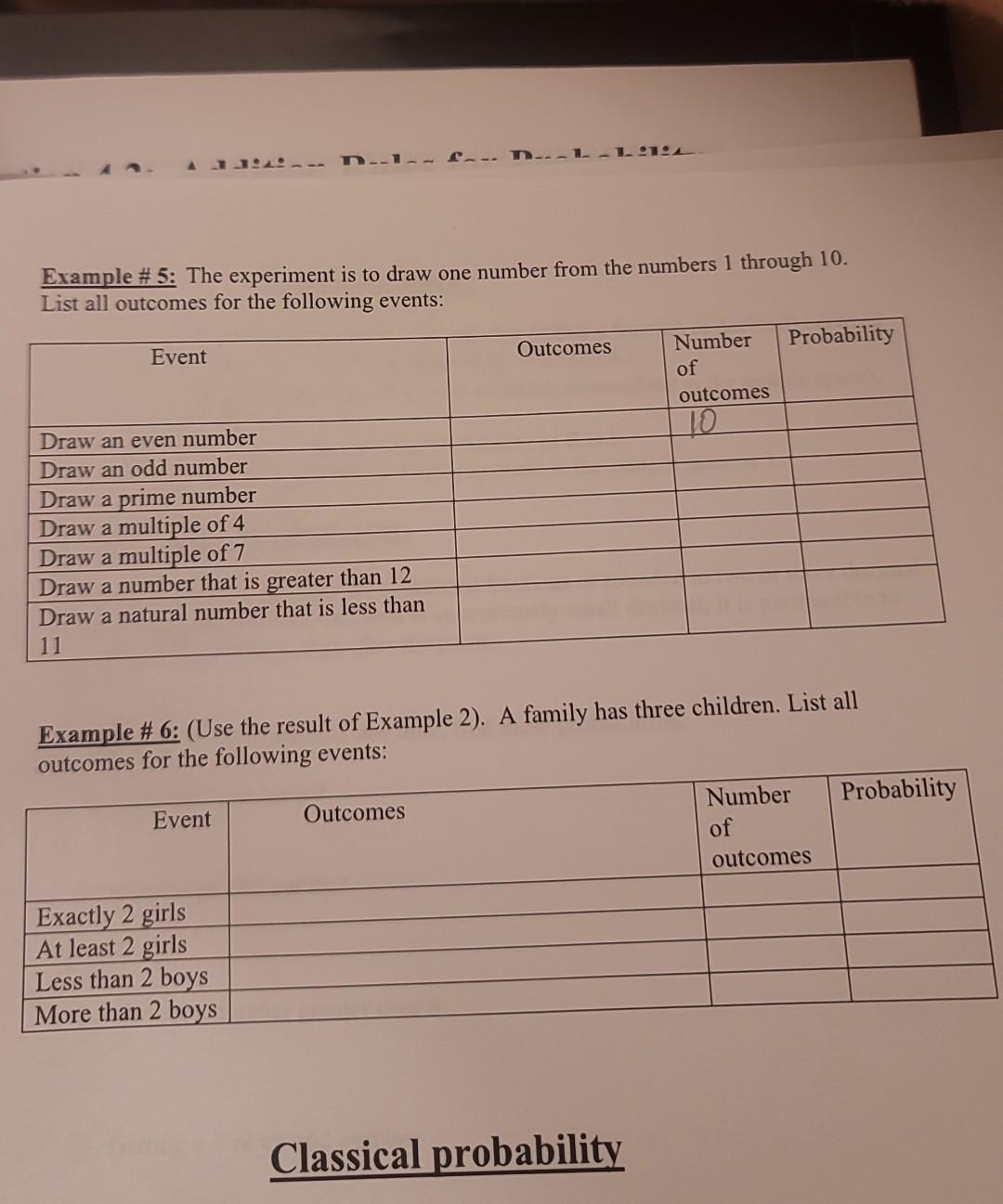 Solved Example \# 5: The experiment is to draw one number | Chegg.com