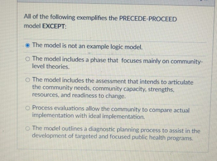 Solved All of the following exemplifies the PRECEDE-PROCEED | Chegg.com