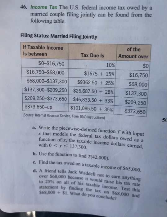 Solved 46. Income Tax The U.S. federal income tax owed by a | Chegg.com