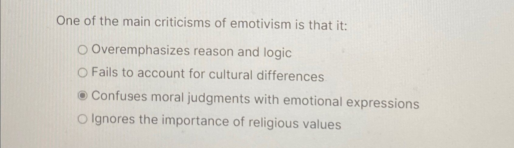 Solved One of the main criticisms of emotivism is that | Chegg.com