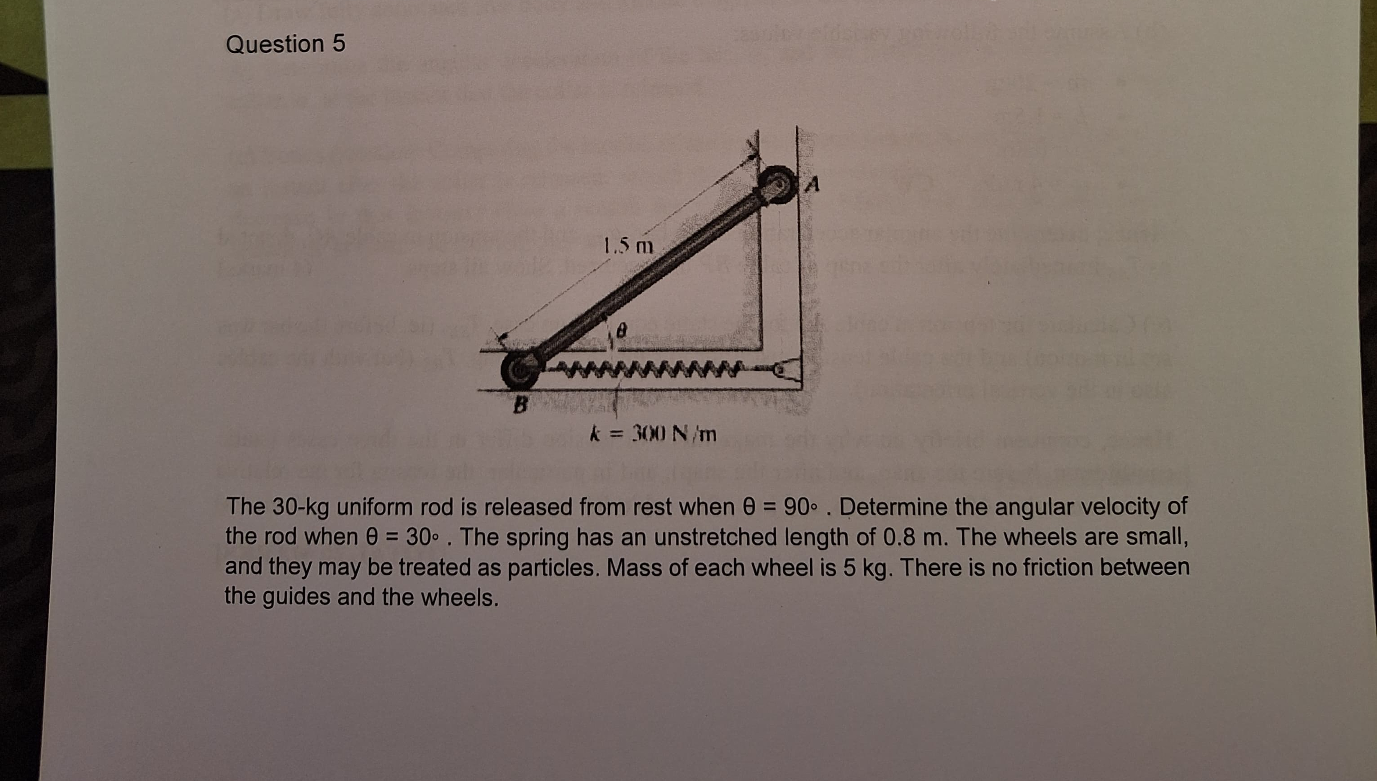 Solved Question 5The 30-kg ﻿uniform rod is released from | Chegg.com