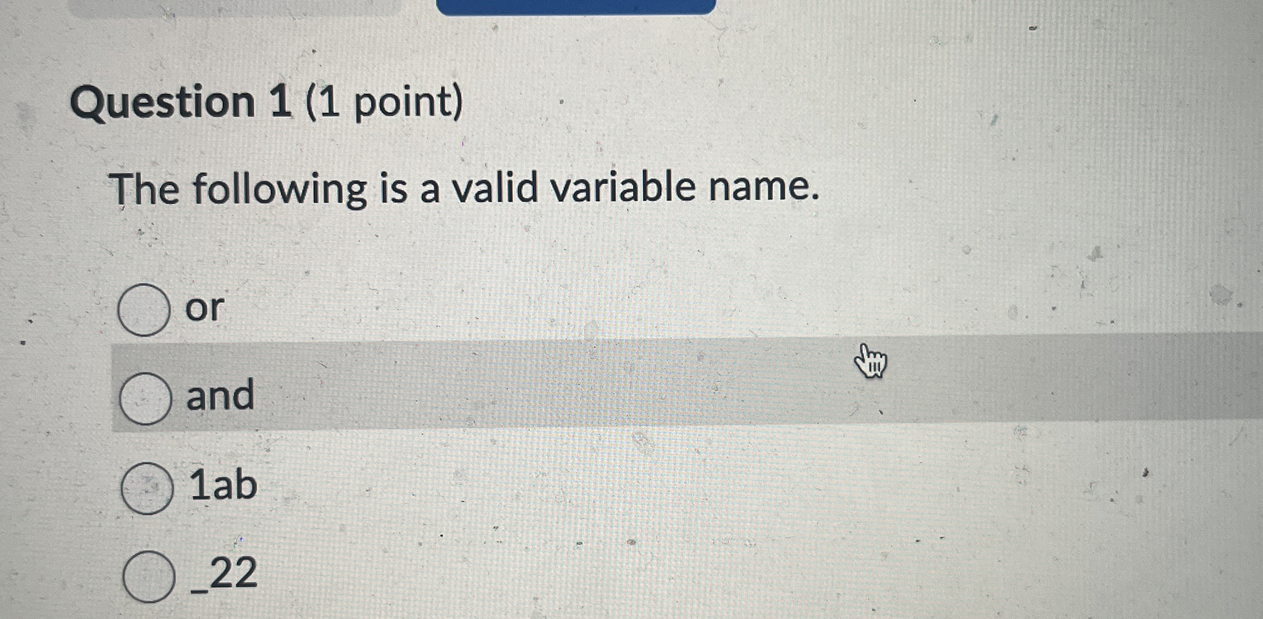 Solved Question 1 (1 ﻿point)The following is a valid | Chegg.com