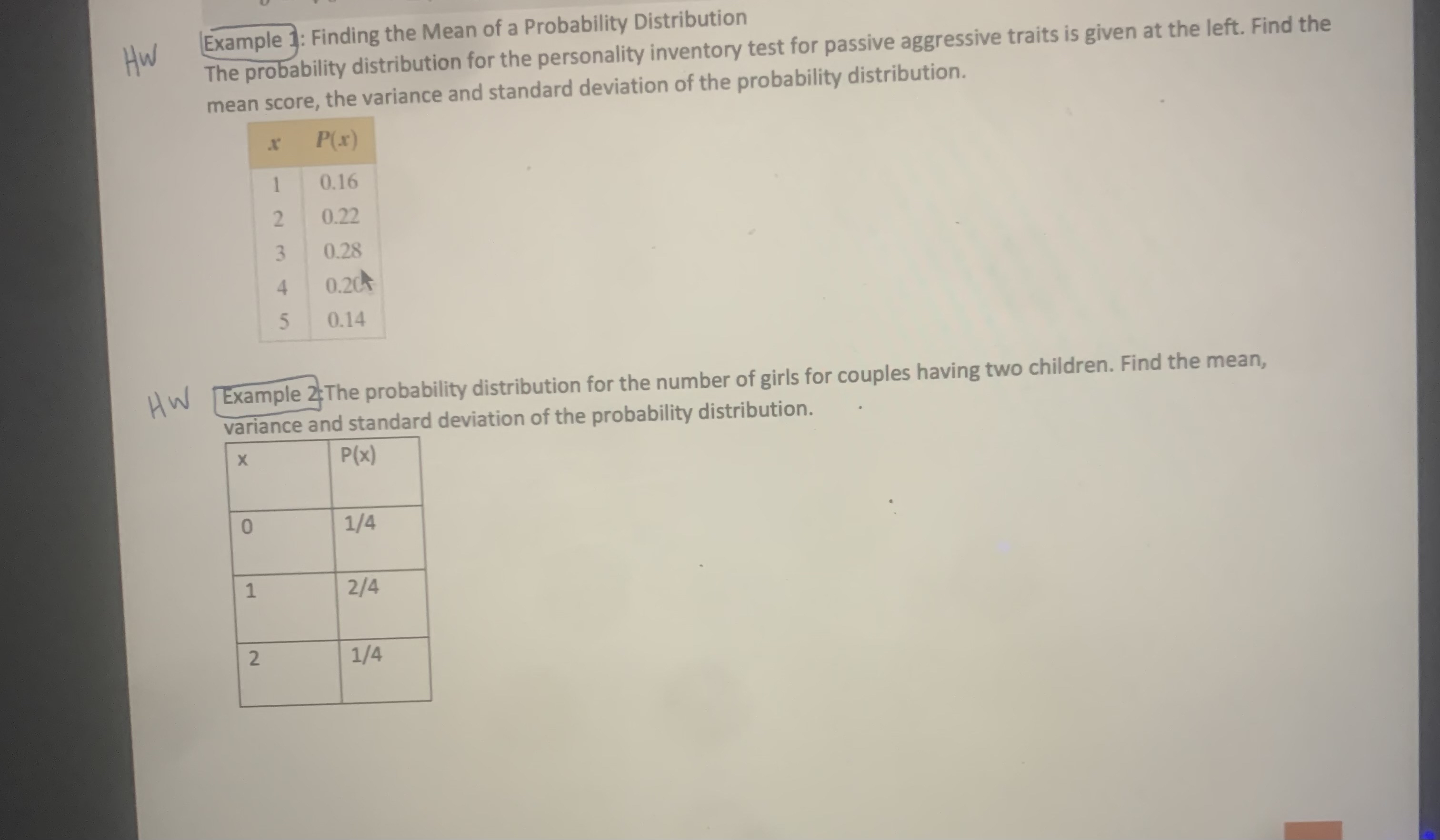 Solved HW Example : Finding the Mean of a Probability | Chegg.com