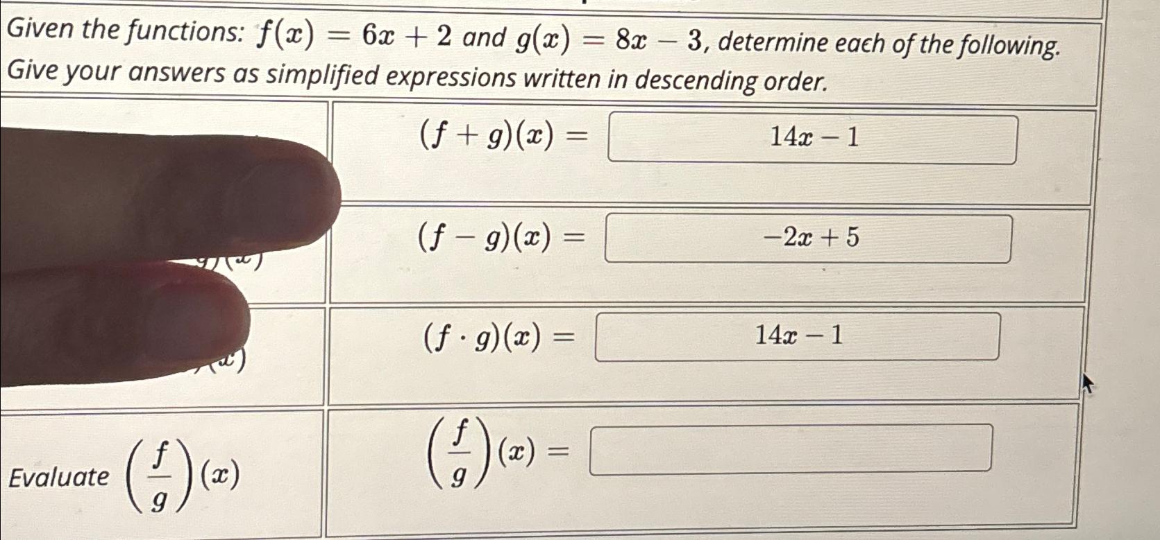 Solved Given the functions: f(x)=6x+2 ﻿and g(x)=8x-3, | Chegg.com