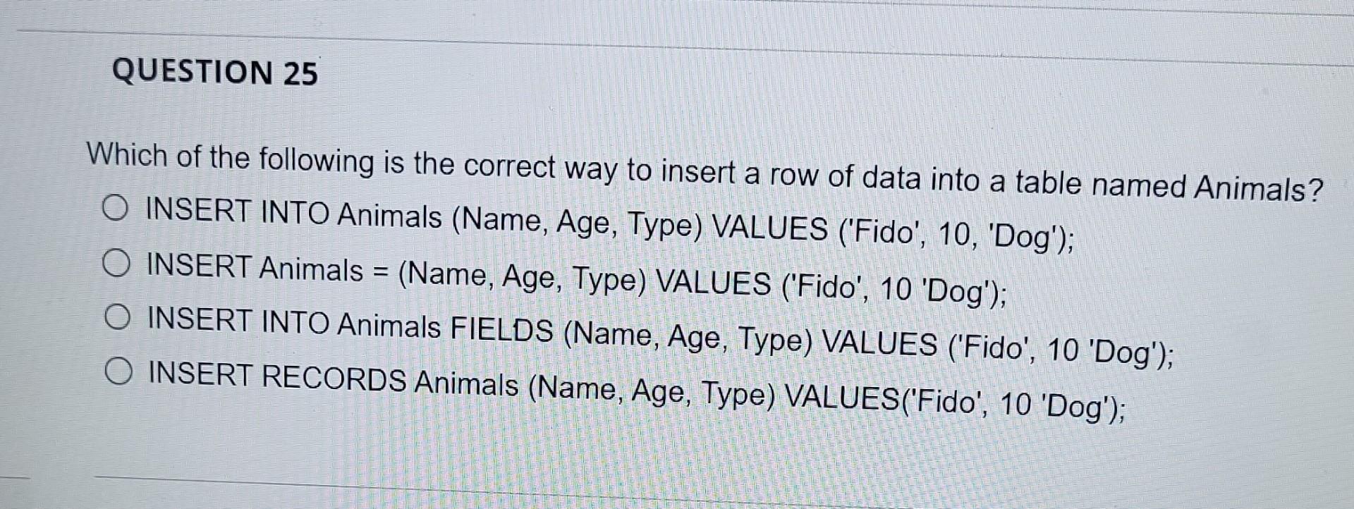Solved Which of the following is the correct way to insert a | Chegg.com
