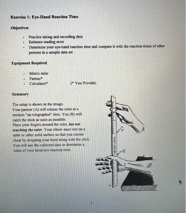 Solved Exercise 1: Eye-Hand Reaction Time Objectives - | Chegg.com