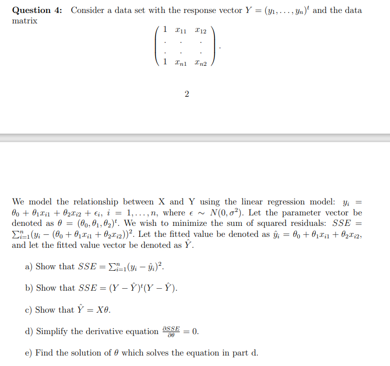 Question 4: Consider a data set with the response | Chegg.com