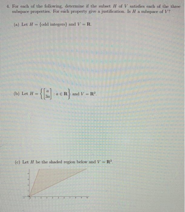 Solved 4. For each of the following, determine if the subset | Chegg.com