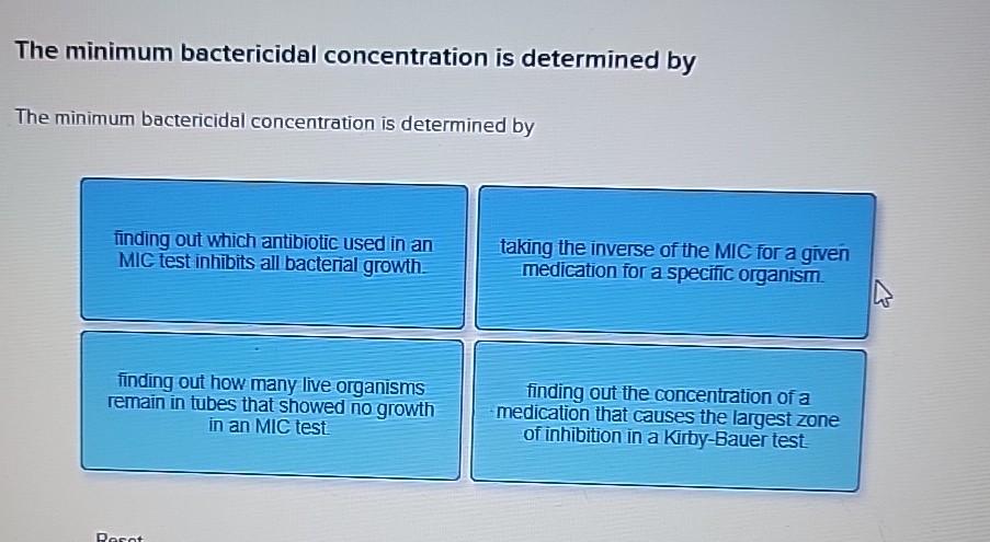 Solved The minimum bactericidal concentration is determined | Chegg.com