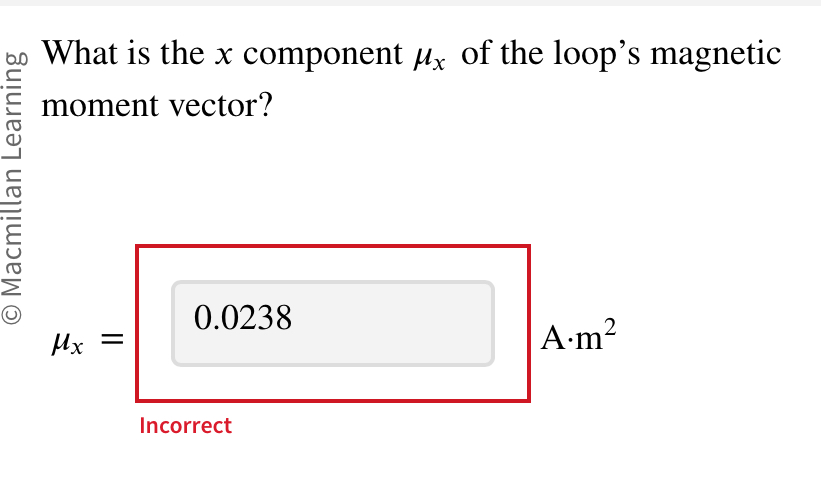 Solved What is the x ﻿component μx ﻿of the loop's | Chegg.com