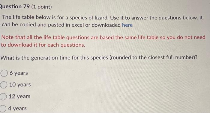 Solved The life table below is for a species of lizard. Use | Chegg.com