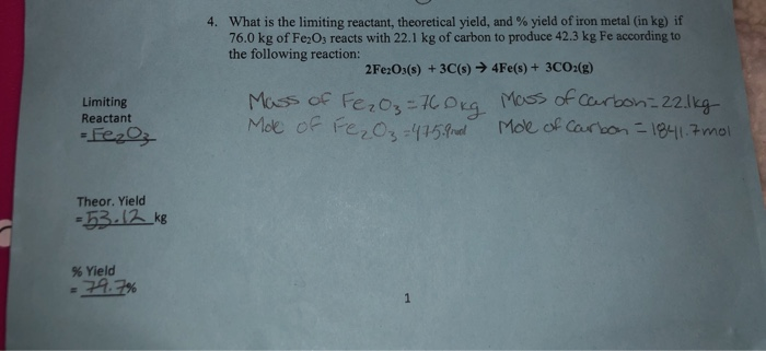 Solved 4. What is the limiting reactant, theoretical yield, | Chegg.com
