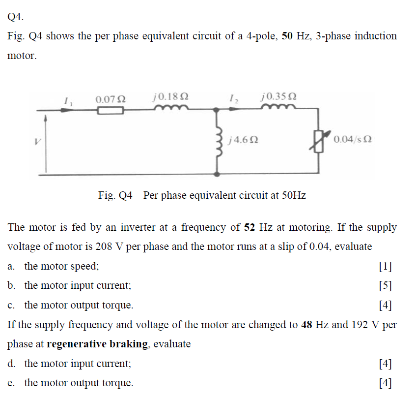 Q4.Fig. Q4 ﻿shows the per phase equivalent circuit of | Chegg.com