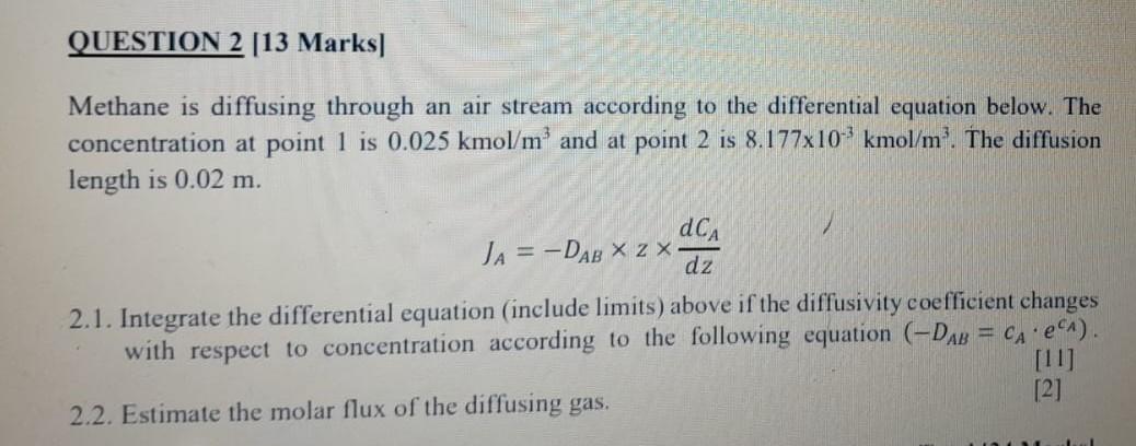 Solved Methane is diffusing through an air stream according | Chegg.com