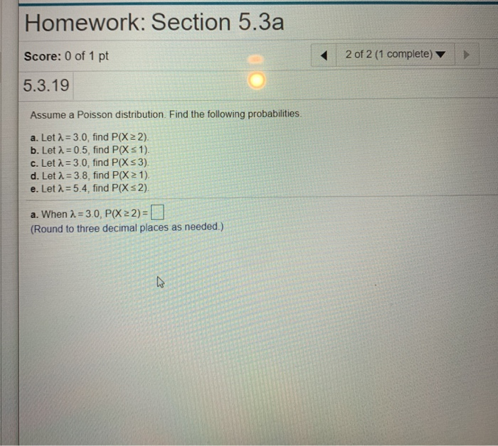 Solved Homework: Section 5.3a Score: 0 of 1 pt 2 of 2 (1 | Chegg.com