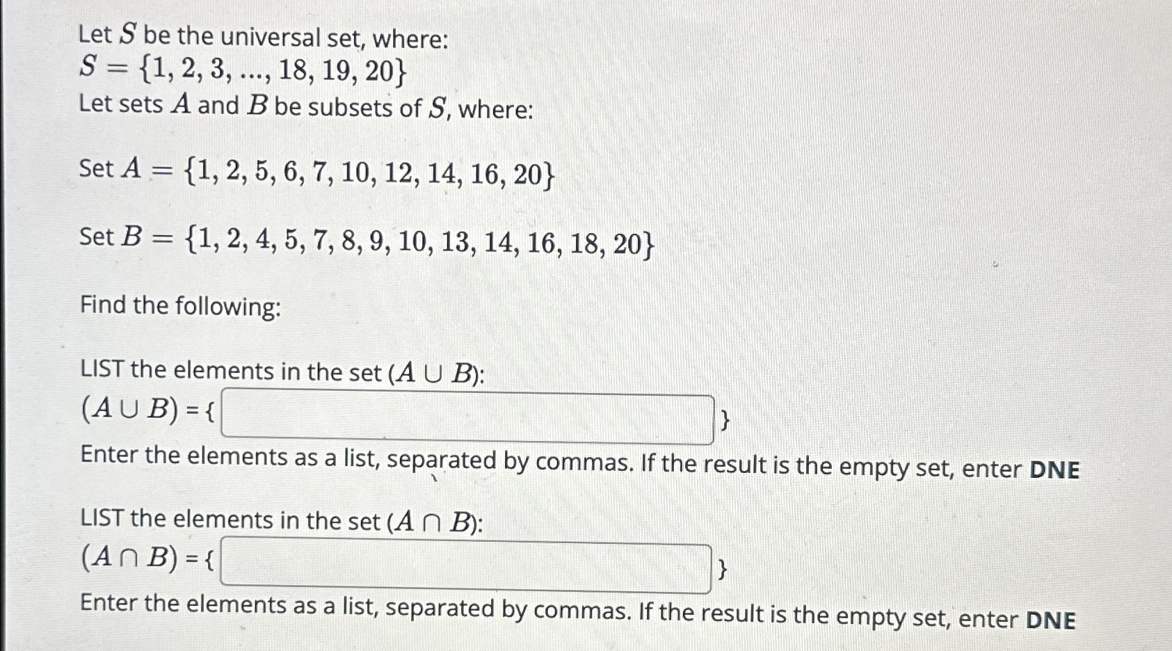 Solved Let S ﻿be the universal set, | Chegg.com