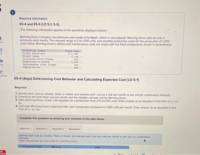Required information E5-4 and E5-5 [LO 5-1, 5-5] [The | Chegg.com
