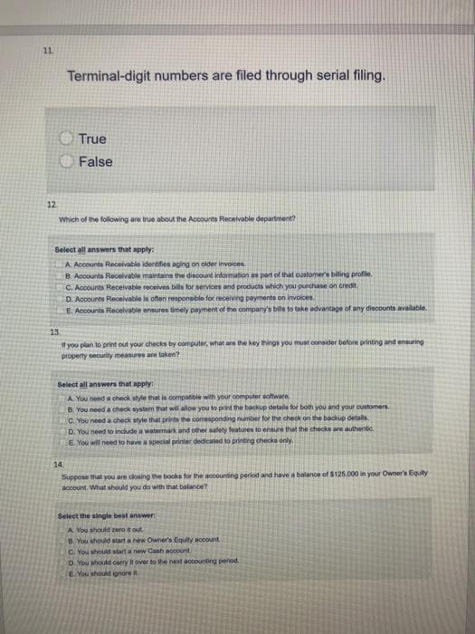 Solved 11 Terminal-digit numbers are filed through serial | Chegg.com