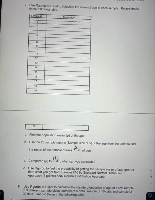 Solved 7. Use Rguroo or Excel to calculate the mean of age | Chegg.com