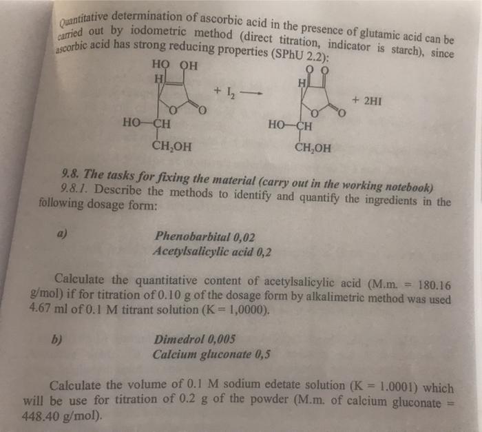 Solved Quantitative determination of ascorbic acid in the | Chegg.com