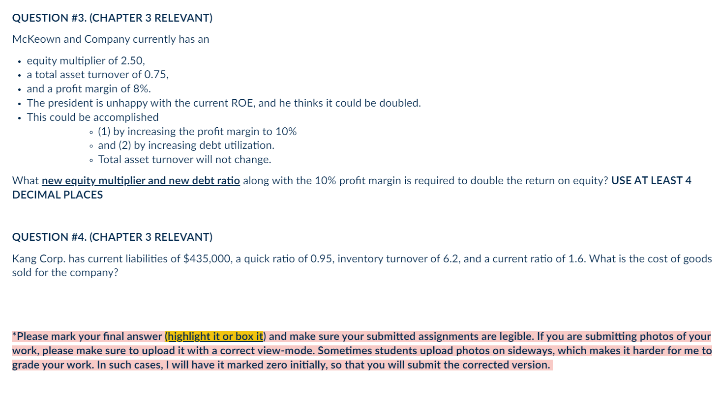 Solved *Please mark your final answer (highlight it or box | Chegg.com