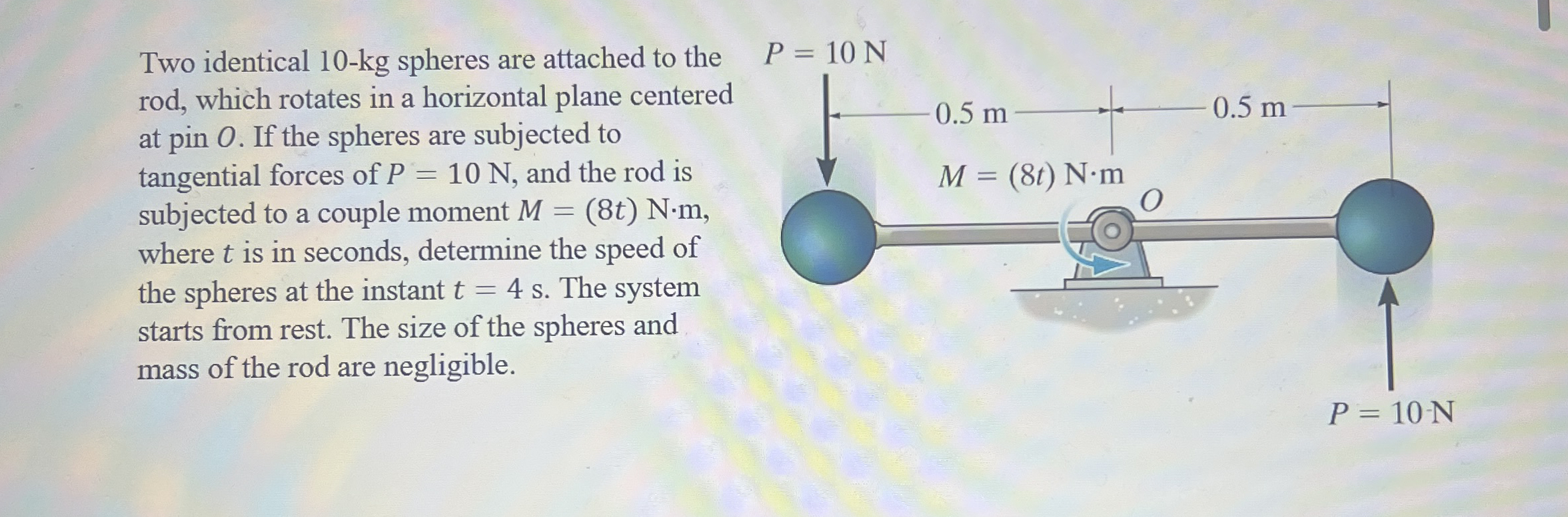 Solved Two identical 10-kg ﻿spheres are attached to the rod, | Chegg.com
