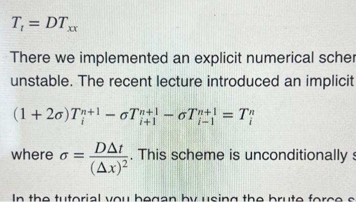 Implicit Numerical Scheme for Heat Equation - Thomas | Chegg.com