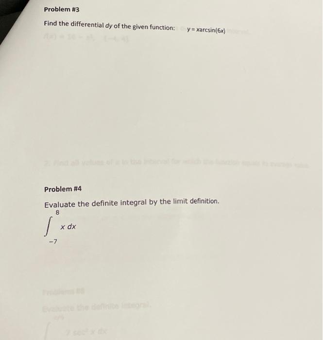 Solved Problem \#3 Find the differential dy of the given | Chegg.com