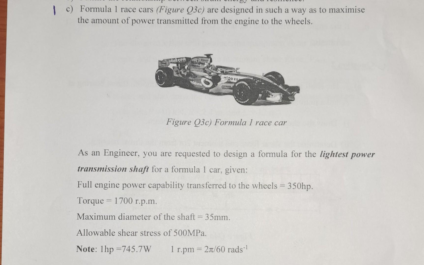 Solved c) Formula 1 race cars (Figure Q3c ) are designed in | Chegg.com