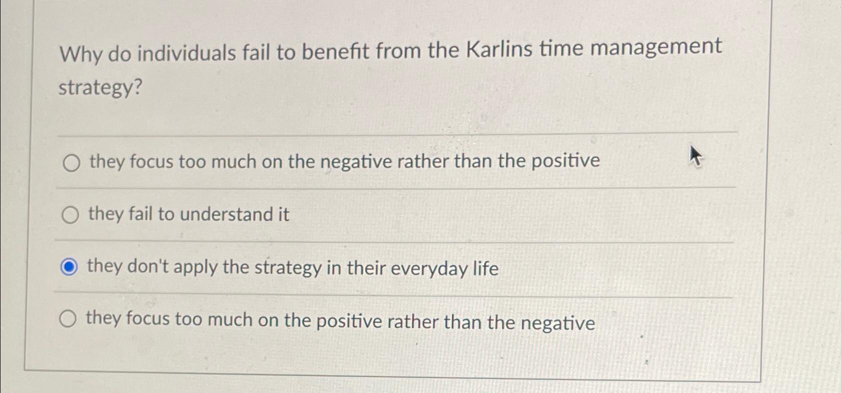 Solved Why do individuals fail to benefit from the Karlins | Chegg.com