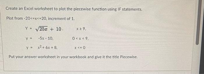 Solved Create an Excel worksheet to plot the piecewise | Chegg.com