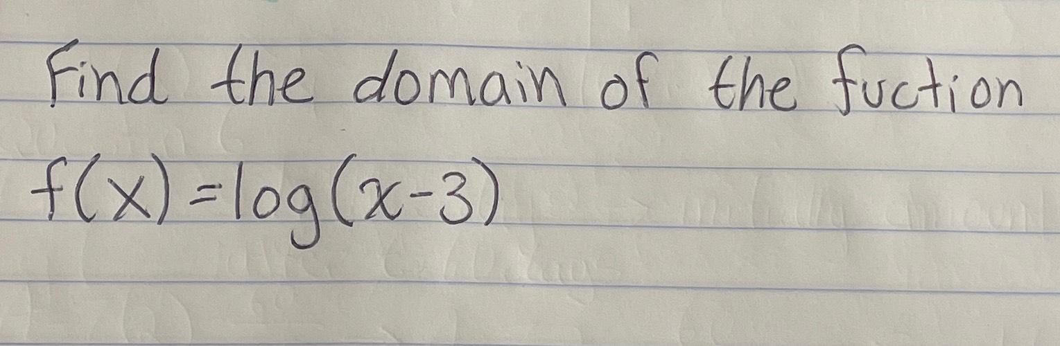 Solved Find the domain of the fuction f(x)=log(x-3) | Chegg.com