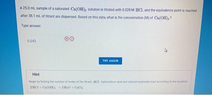 Solved A 25.0 mL sample of a saturated Ca(OH), solution is | Chegg.com
