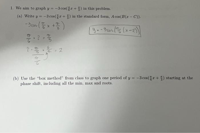 We aim to graph y=−3cos(6πx+3π) in this problem. (a) | Chegg.com