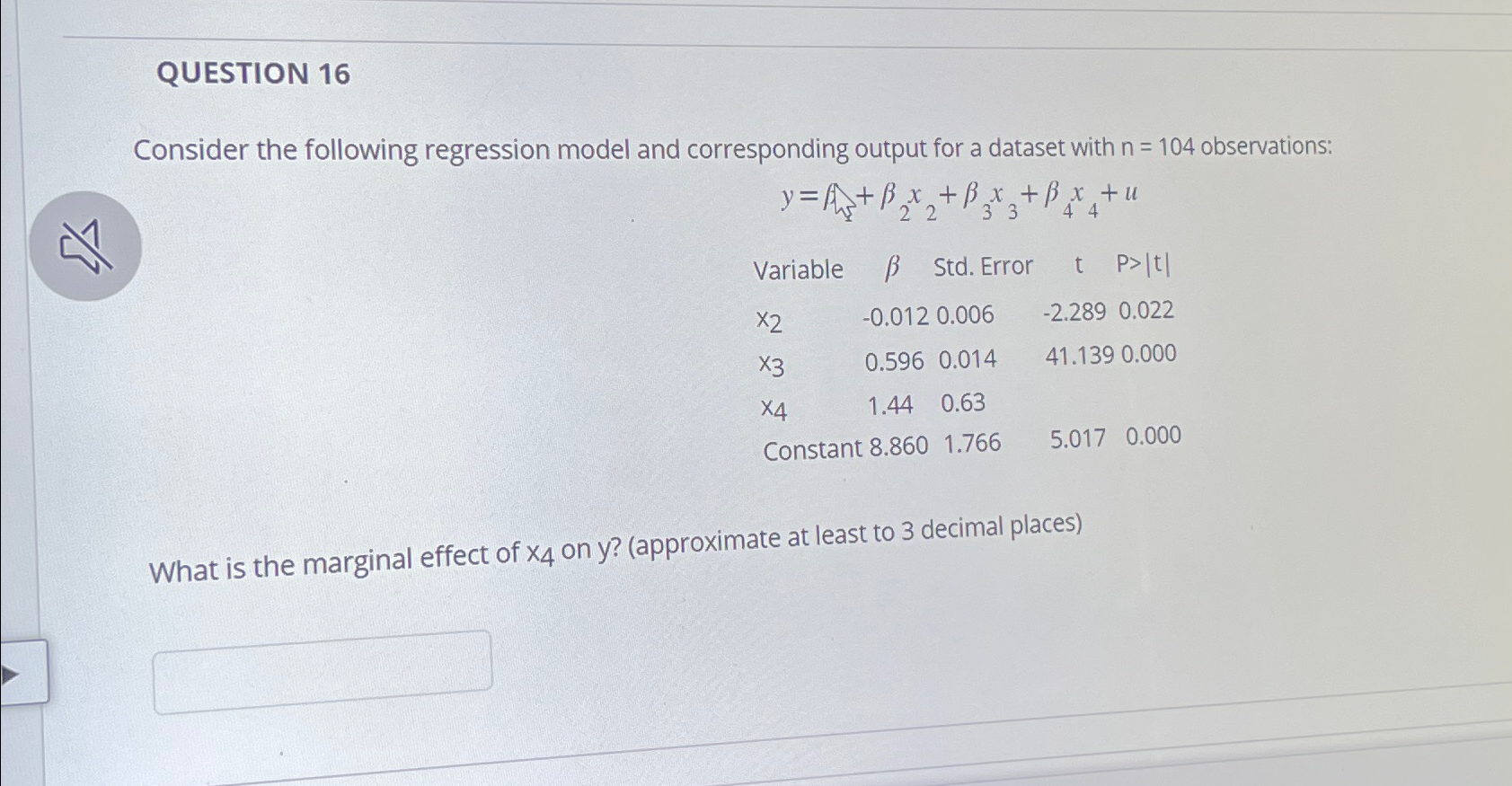 Solved QUESTION 16Consider the following regression model | Chegg.com