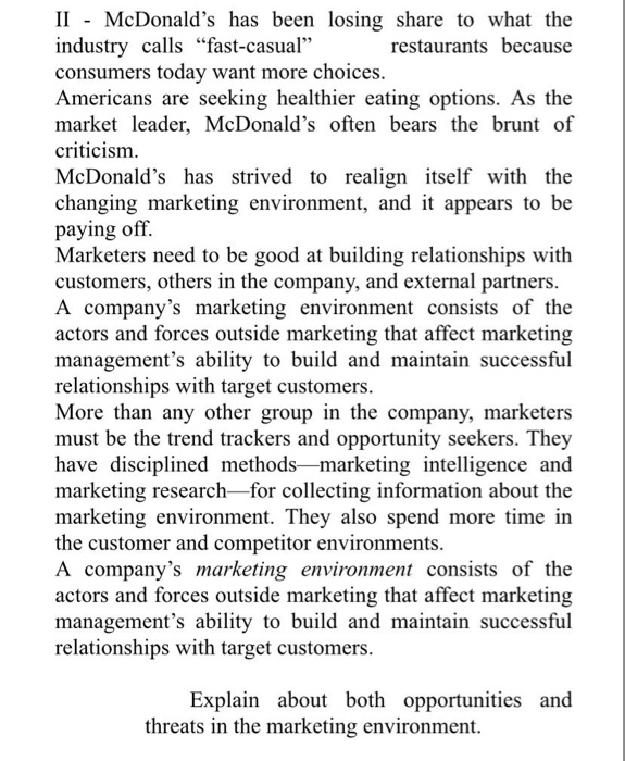 Solved the question is not about McDonald's .. the question | Chegg.com