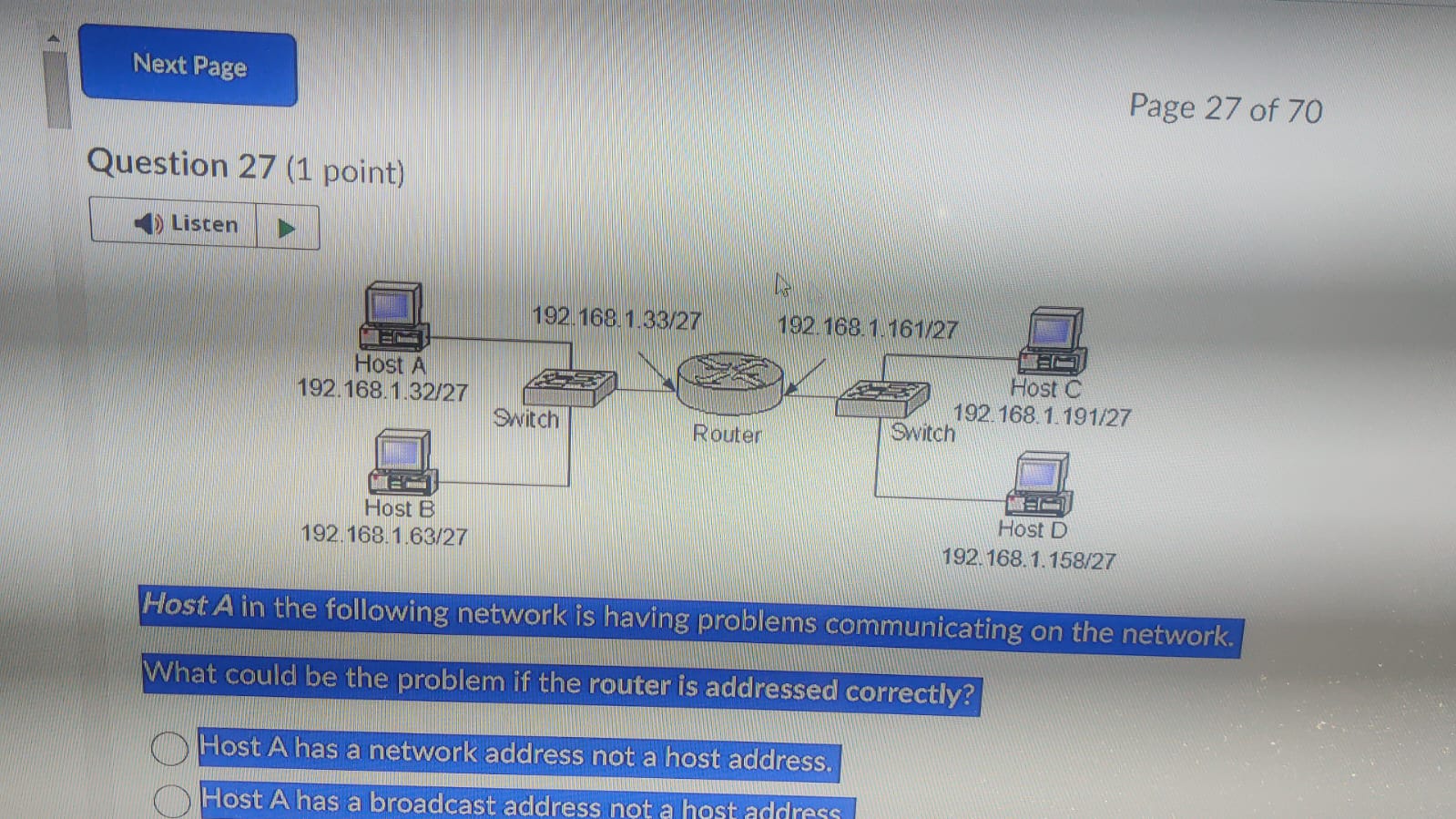 Solved Host A in the following network is having problems | Chegg.com