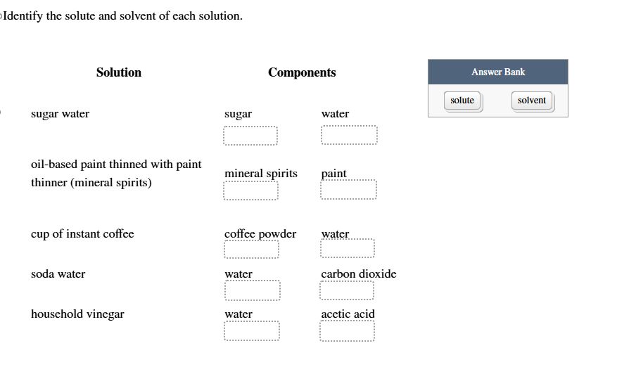 Solved Identify the solute and solvent of each | Chegg.com
