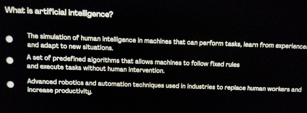 Solved What is artificial intelligence?The simulation of | Chegg.com